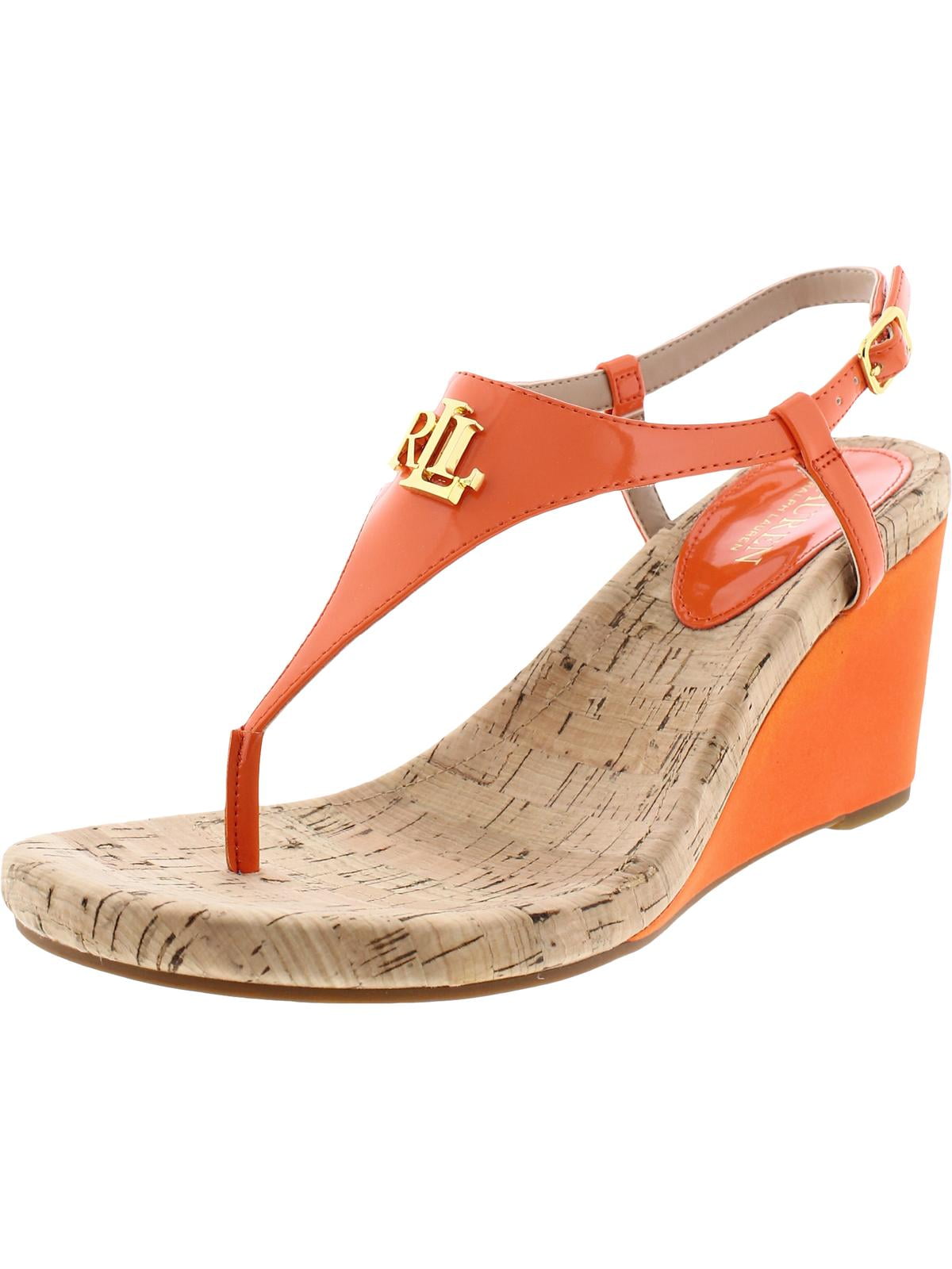 Lauren Ralph Lauren Womens Jeannie Faux Leather Logo Wedge Sandals ...
