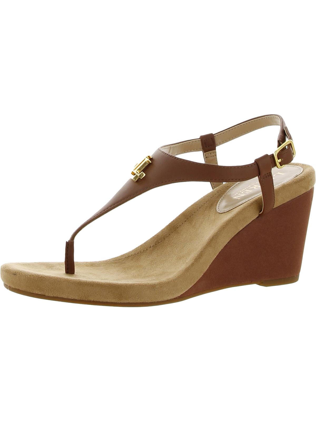 Lauren Ralph Lauren - Jeannie Faux Leather Logo Wedge Sandals, Luxury ...