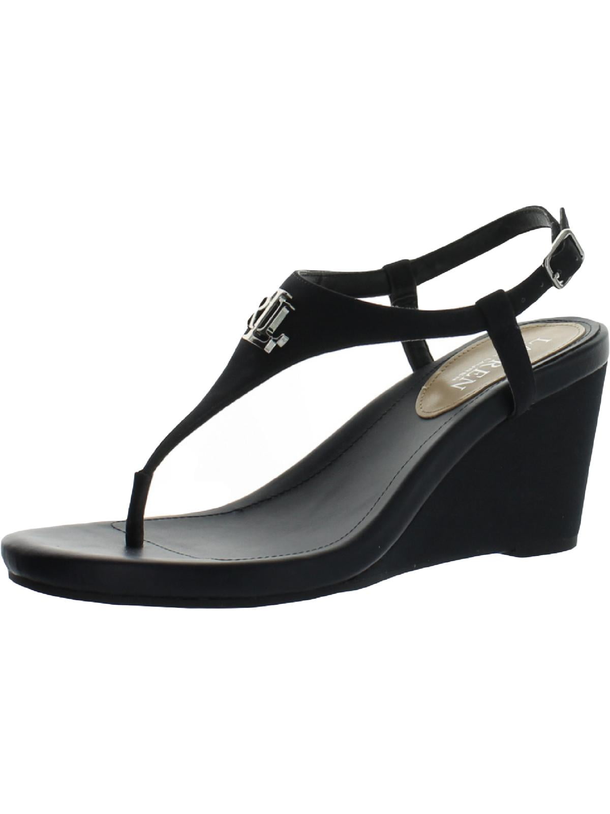 Lauren Ralph Lauren Womens Jeannie Faux Leather Logo Wedge Sandals ...