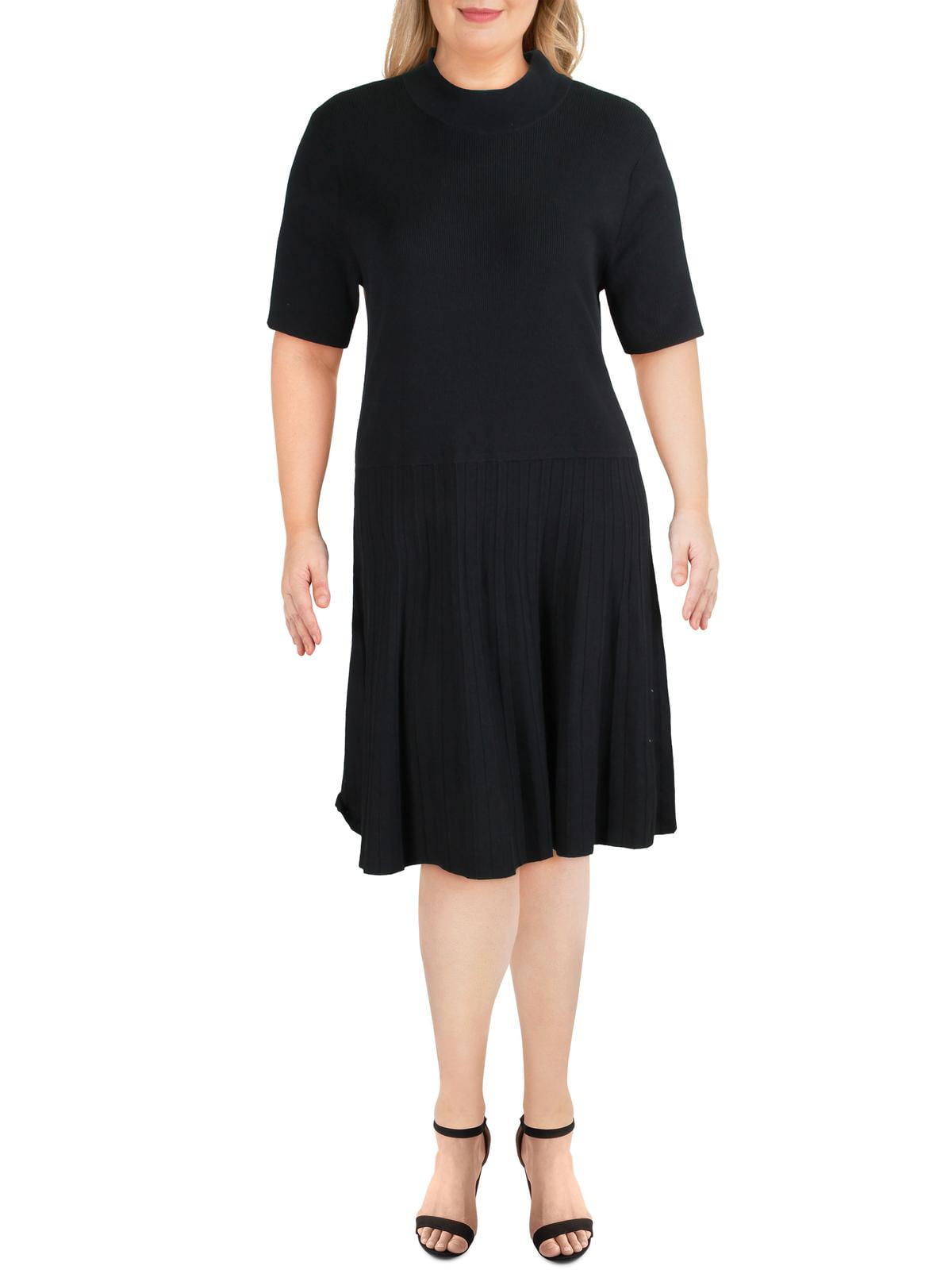 Lauren Ralph Lauren Womens Plus Jamise Ribbed Knit Mock Neck Midi Dress ...