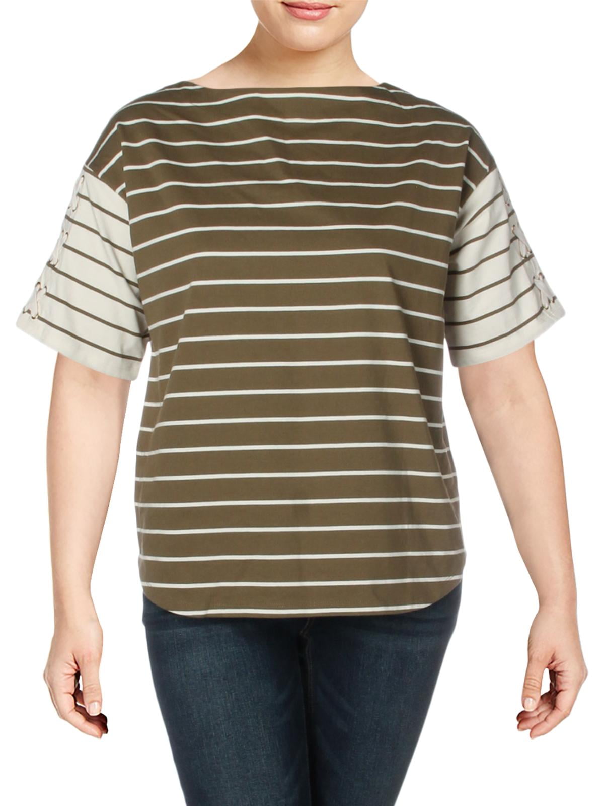 Lauren Ralph Lauren Womens Plus Kalenka Cotton Lace-Up Top - Walmart.com