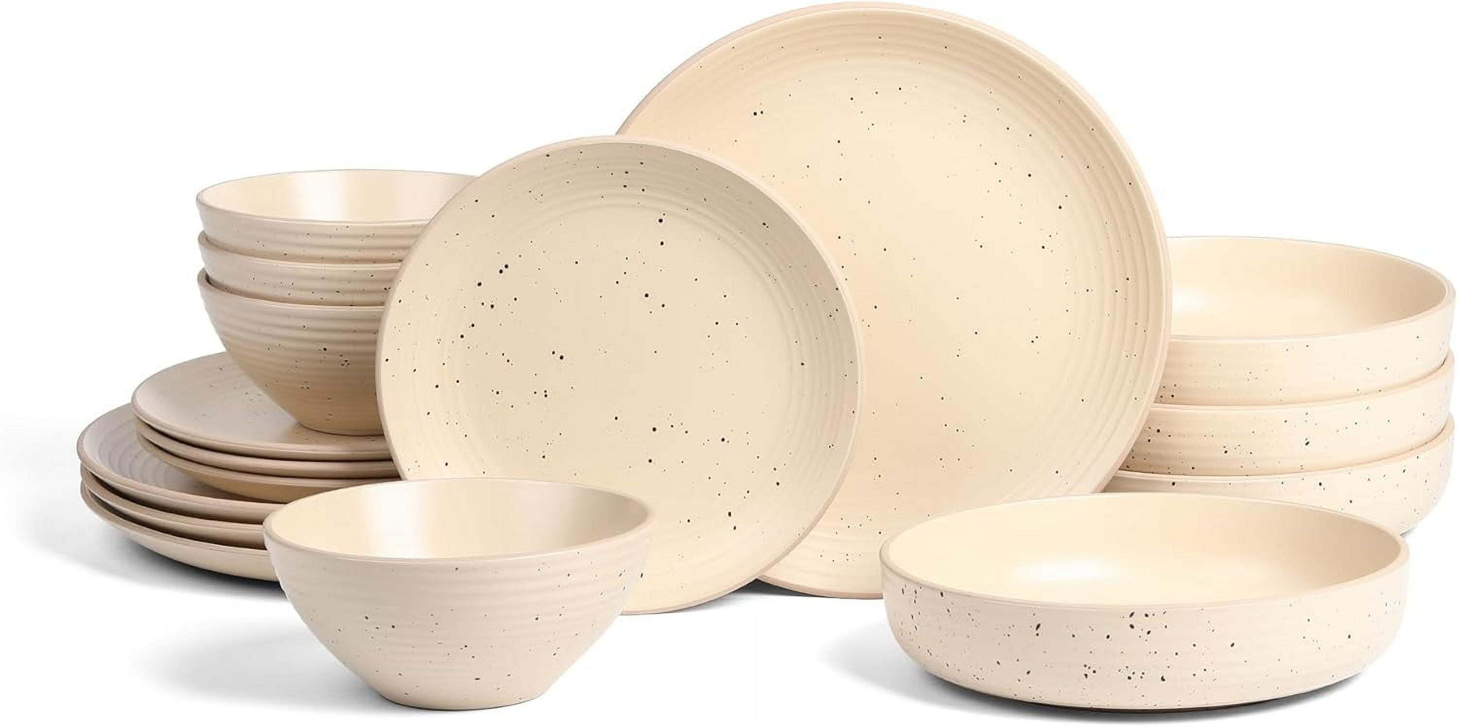 Lauren Stoneware 16-Piece Rustic Dinnerware Set with Plates and Bowls ...
