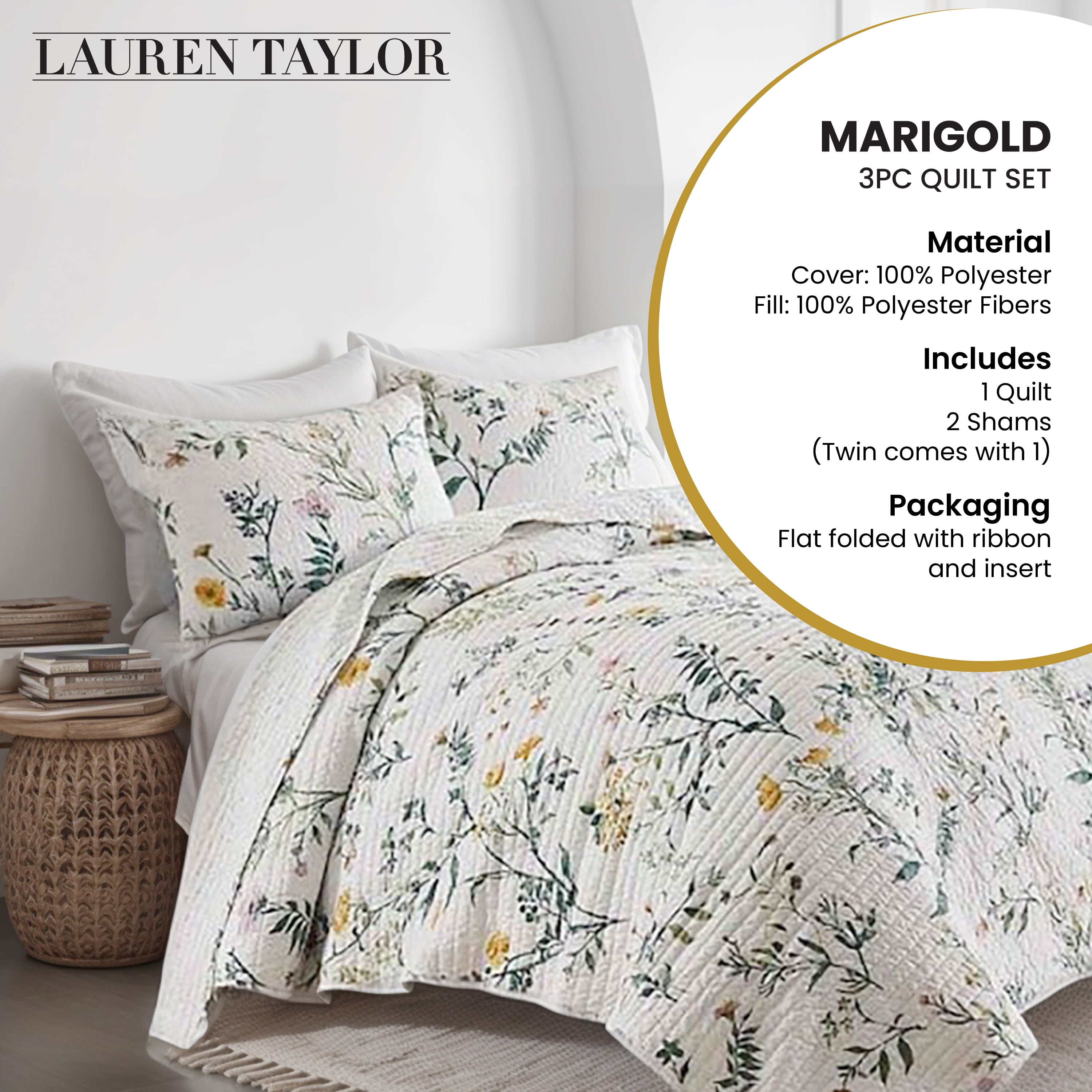 Customer reviews for Lauren Taylor Marigold 3 Pieces Quilt Set King ...