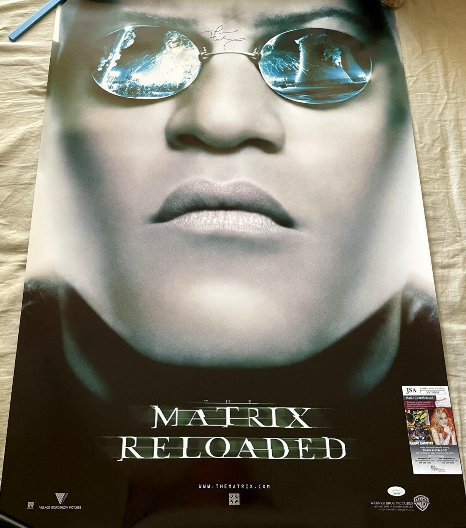 Laurence Fishburne autographed Morpheus Matrix Reloaded full size movie poster with proof photo ...
