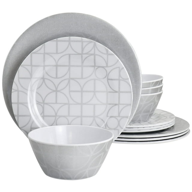 Laurie Gates Summer Bloom 12pc Geometric Pattern Melamine Dinnerware ...