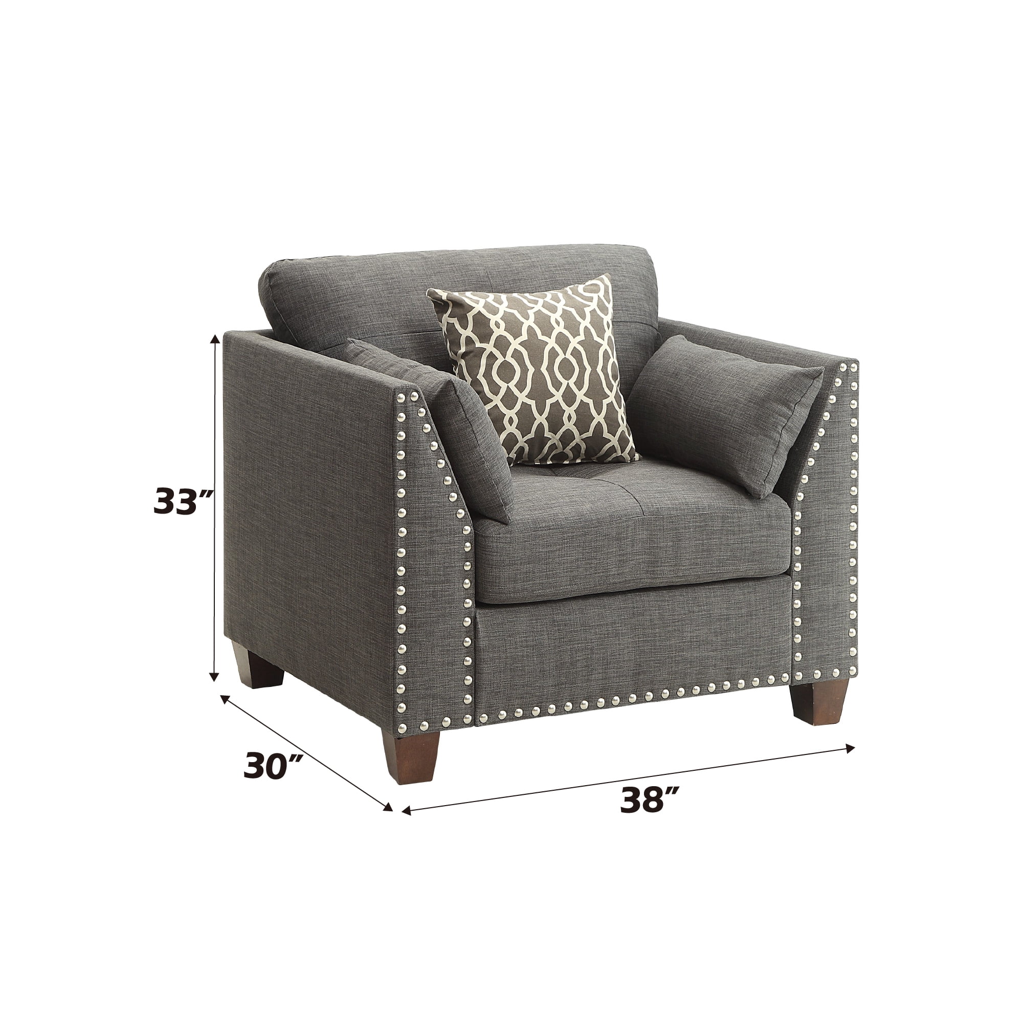 Laurissa Light Charcoal Linen Accent Chair with 3 Pillows - Buttonless ...
