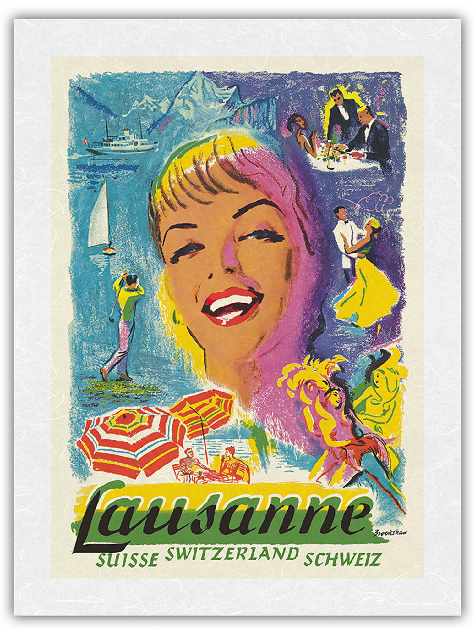 Lausanne Lake Geneva - Switzerland - Vintage Travel Poster by Percy ...