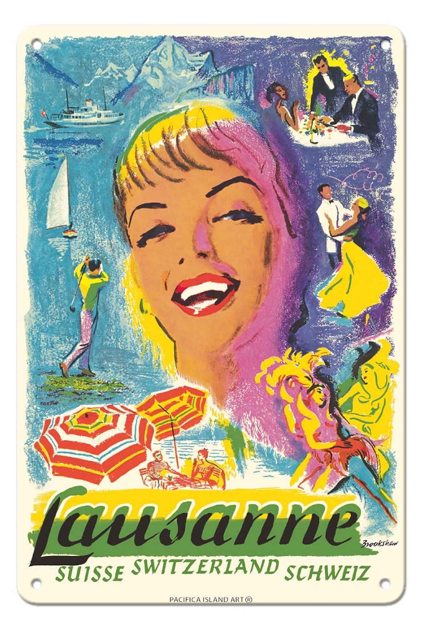 Lausanne Lake Geneva - Switzerland - Vintage Travel Poster by Percy Drake Brookshaw c.1950s - 8 ...