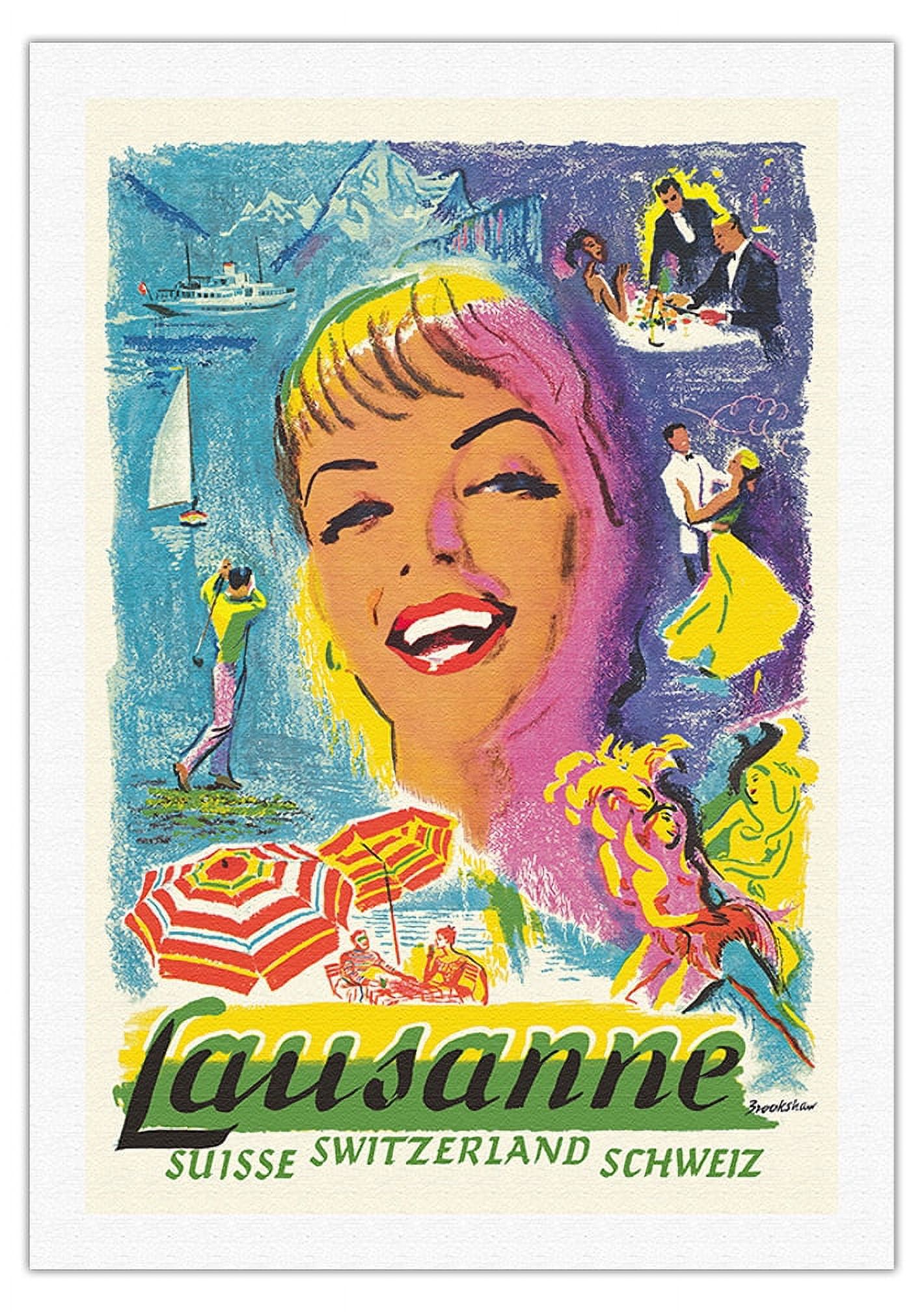 Lausanne Lake Geneva - Switzerland - Vintage Travel Poster by Percy ...