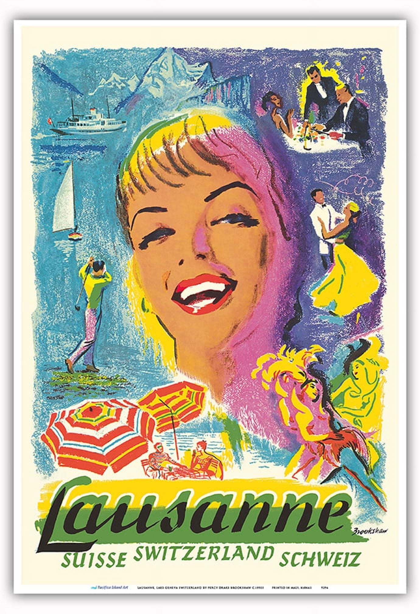 Lausanne Lake Geneva - Switzerland - Vintage Travel Poster by Percy ...