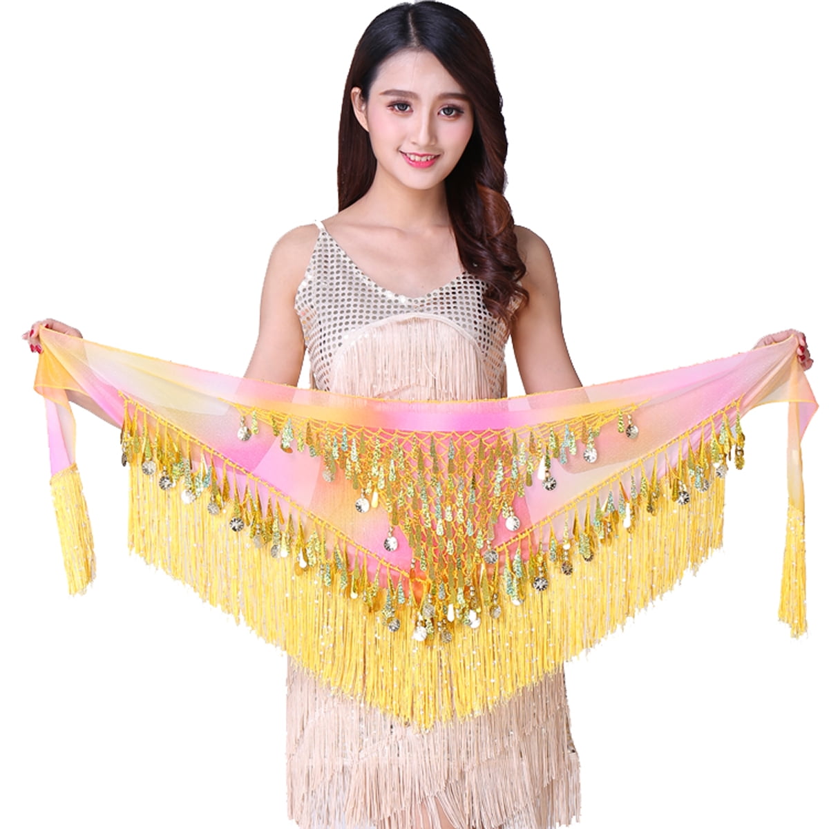 Lauthen.S Belly Dance Hip Scarf with Tassels Sequins, Triangle Coins ...