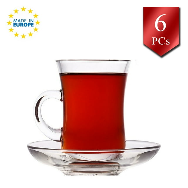 Lav Glass Tea Cups Set with Handle, Clear Tea Glasses Set of 6, 3.25 fl ...