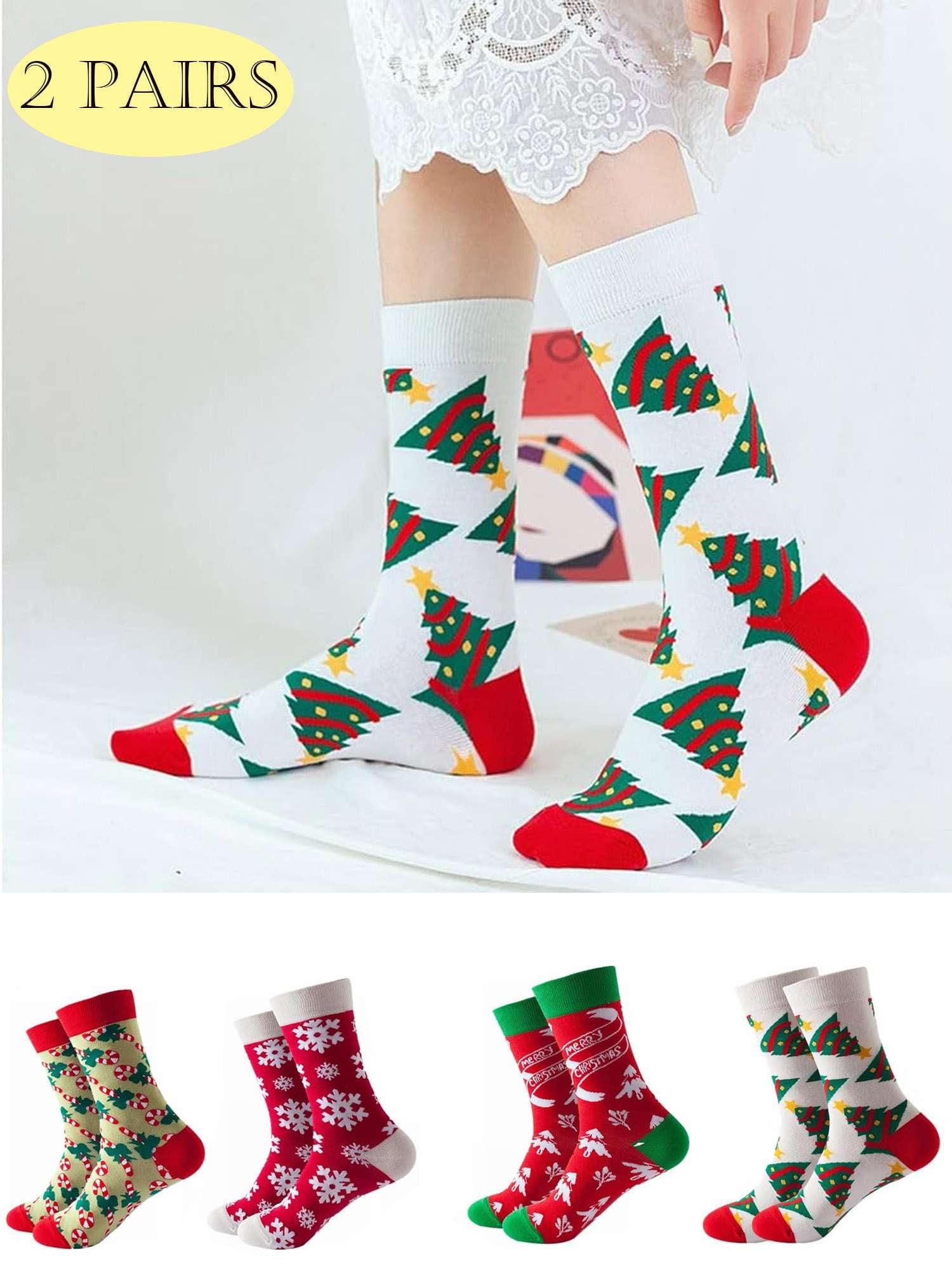 Lava 2 Pairs Women Christmas Socks Novelty Funny Casual Cotton Crew ...