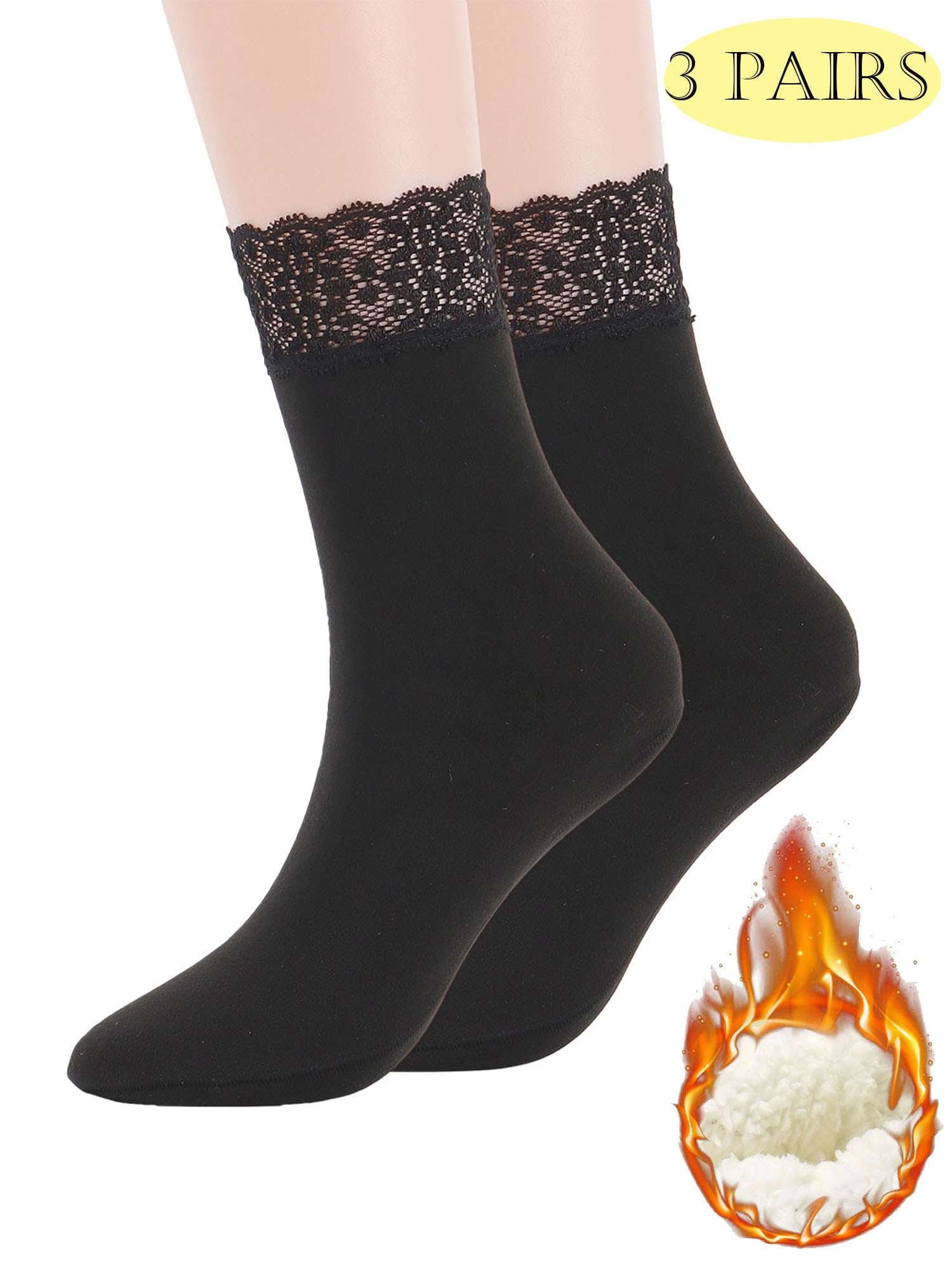 Lava 3 Pairs Womens Crew Socks with Lace Trim Winter Warm Thermal Dress ...