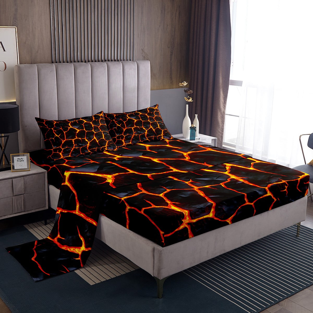 Lava 3D Print Bed Sheet Queen Set,Natural Disaster Volcano Eruption ...