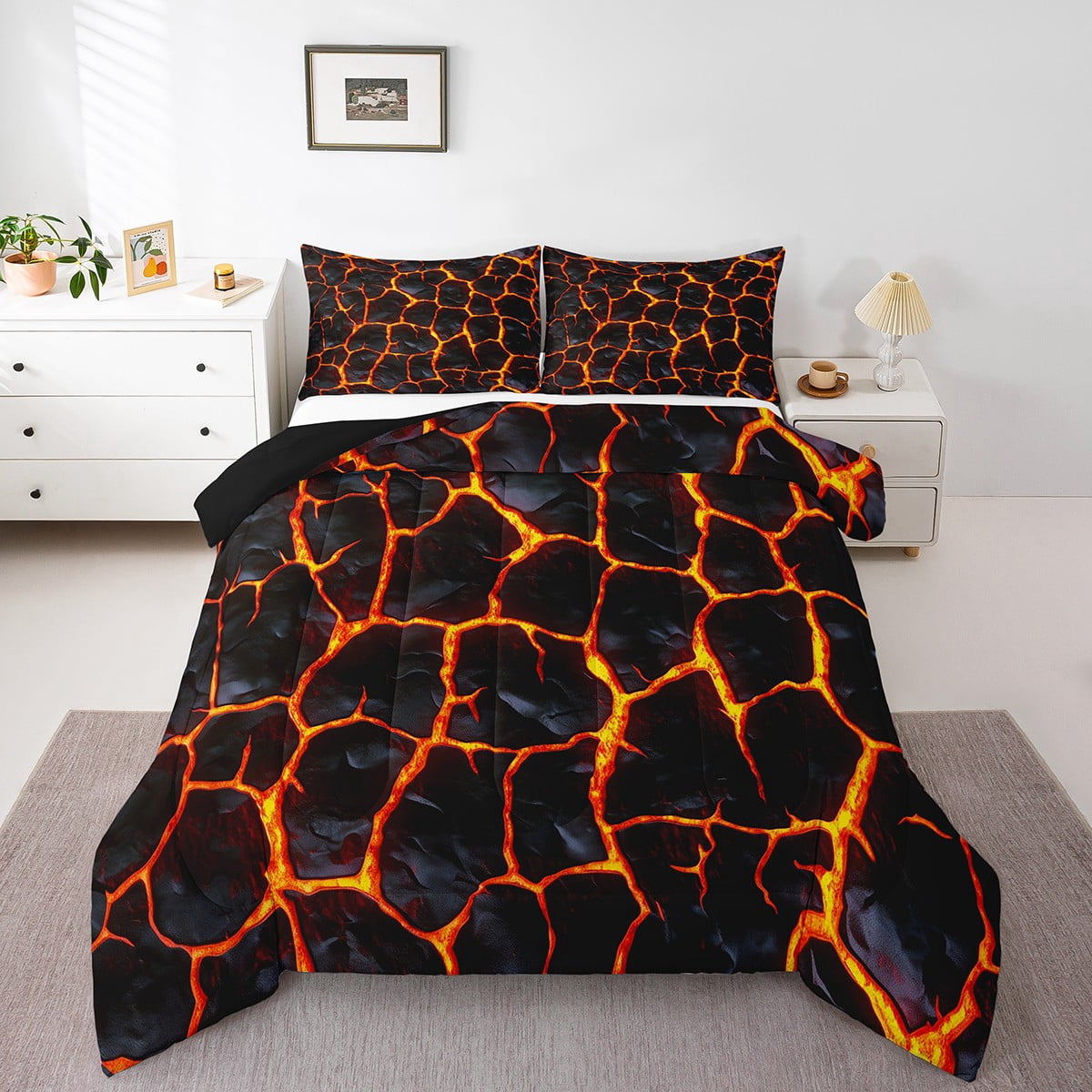 Lava 3D Print Comforter Set 2 Pcs,Natural Disaster Volcano Eruption ...