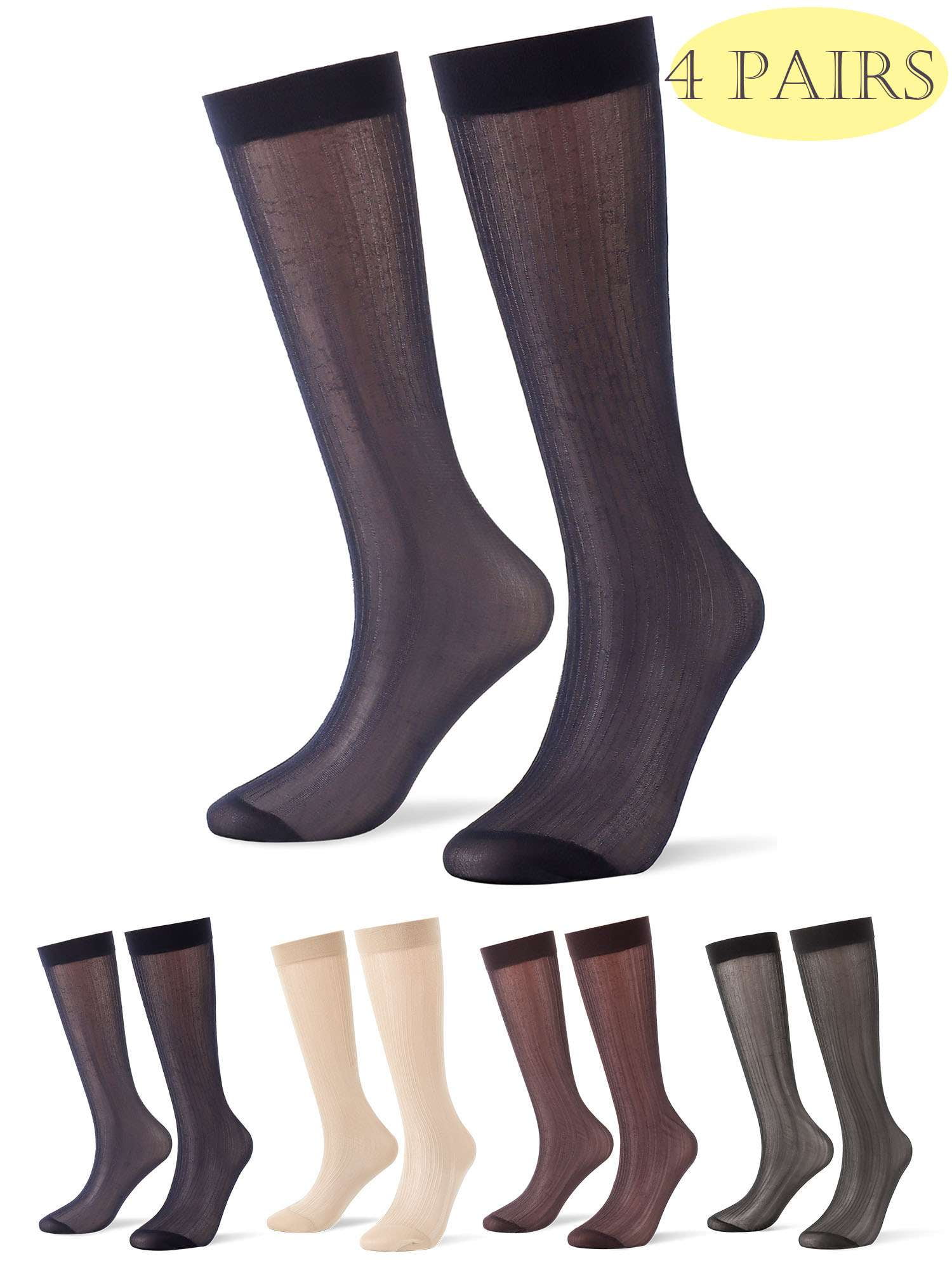 Lava 4 Pairs Men Silk Socks Ultra Thin Sheer Dress Socks Breathable Summer Cool Crew Socks ...