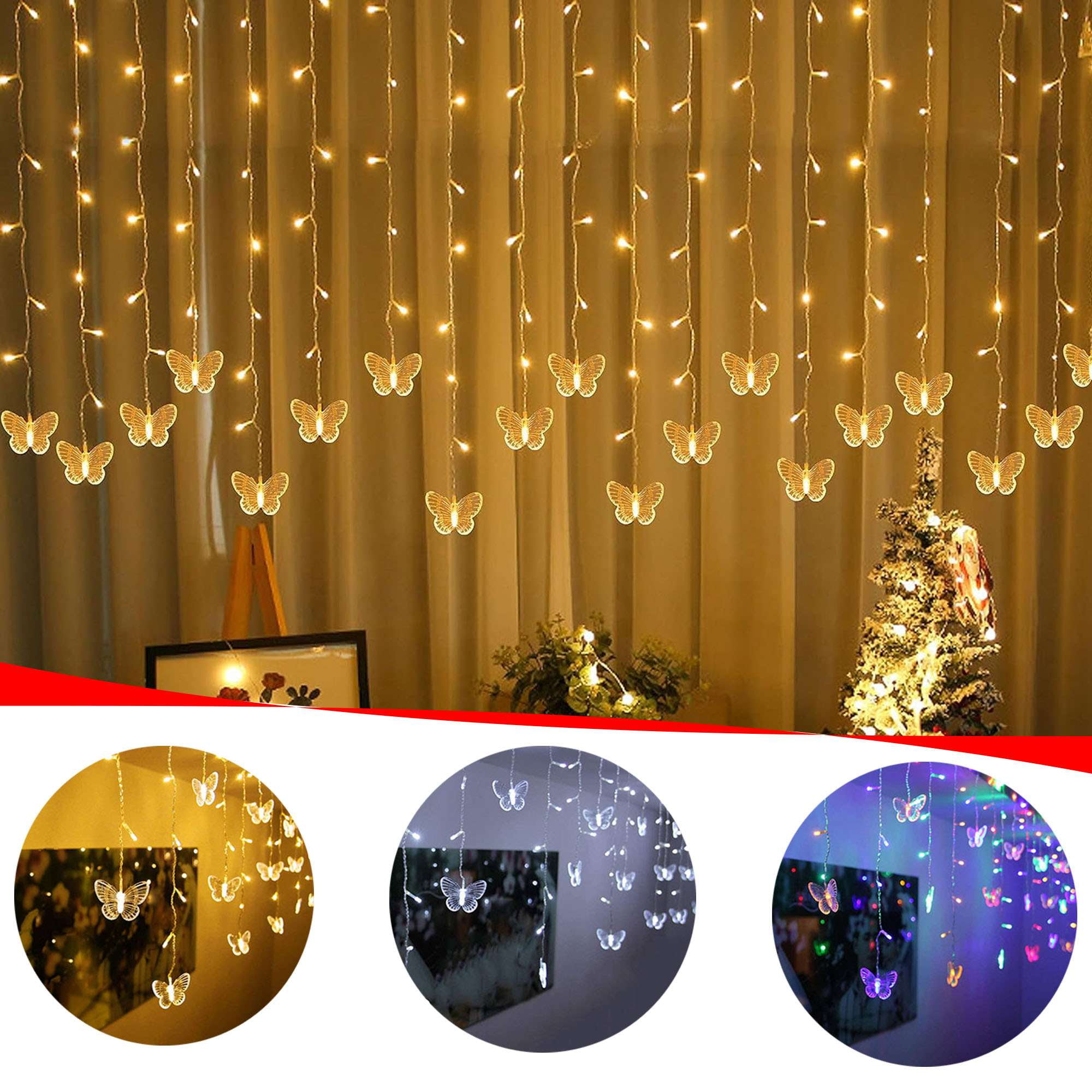 Lava 96 LED Christmas Butterfly Fairy Lights 11.5ft Butterfly Curtain ...