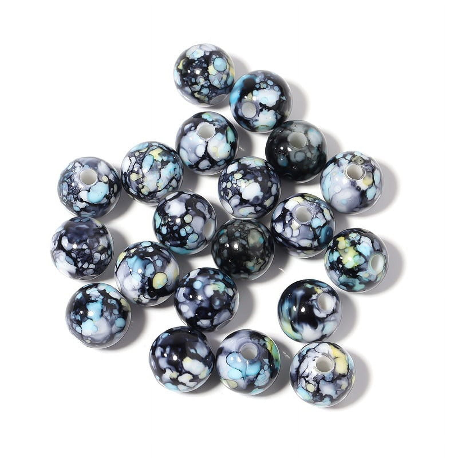 Lava Beads Round Loose Marble Beads in Ink Patterns Chakra Beads with ...