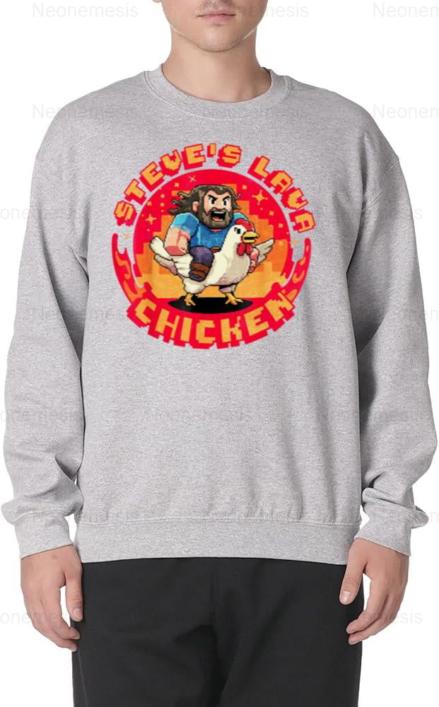 Lava Chicken Miners Meme Steve Pixel Gaming Gamer Retro Art Sweatshirt ...