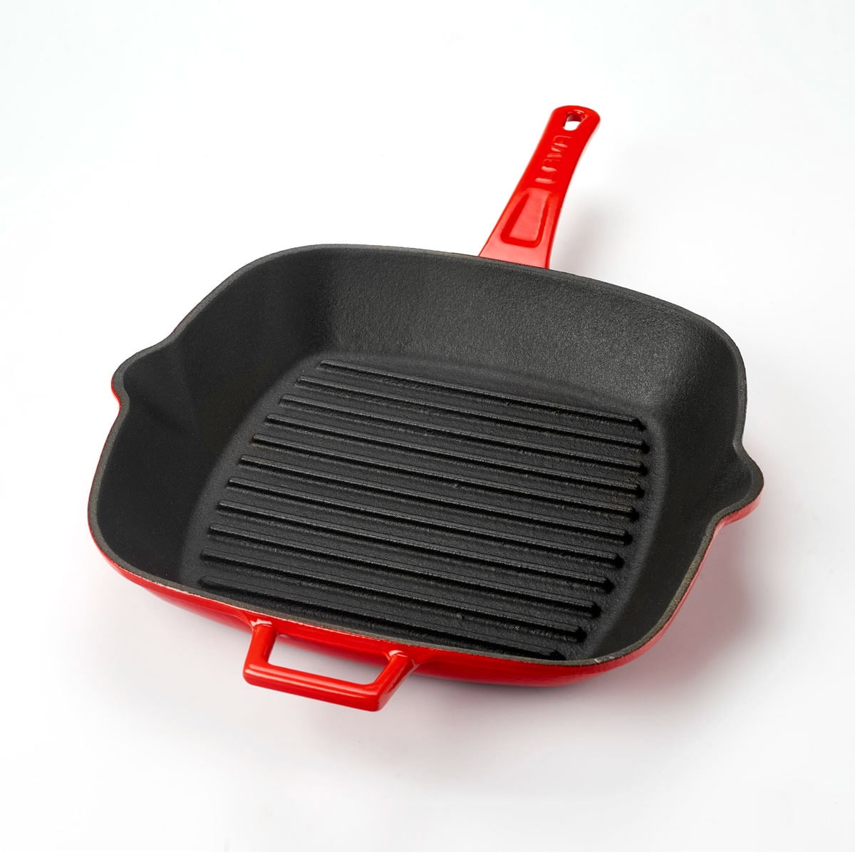 Lava Enameled Cast Iron Grill Pan with Red Assist Handle Square ...