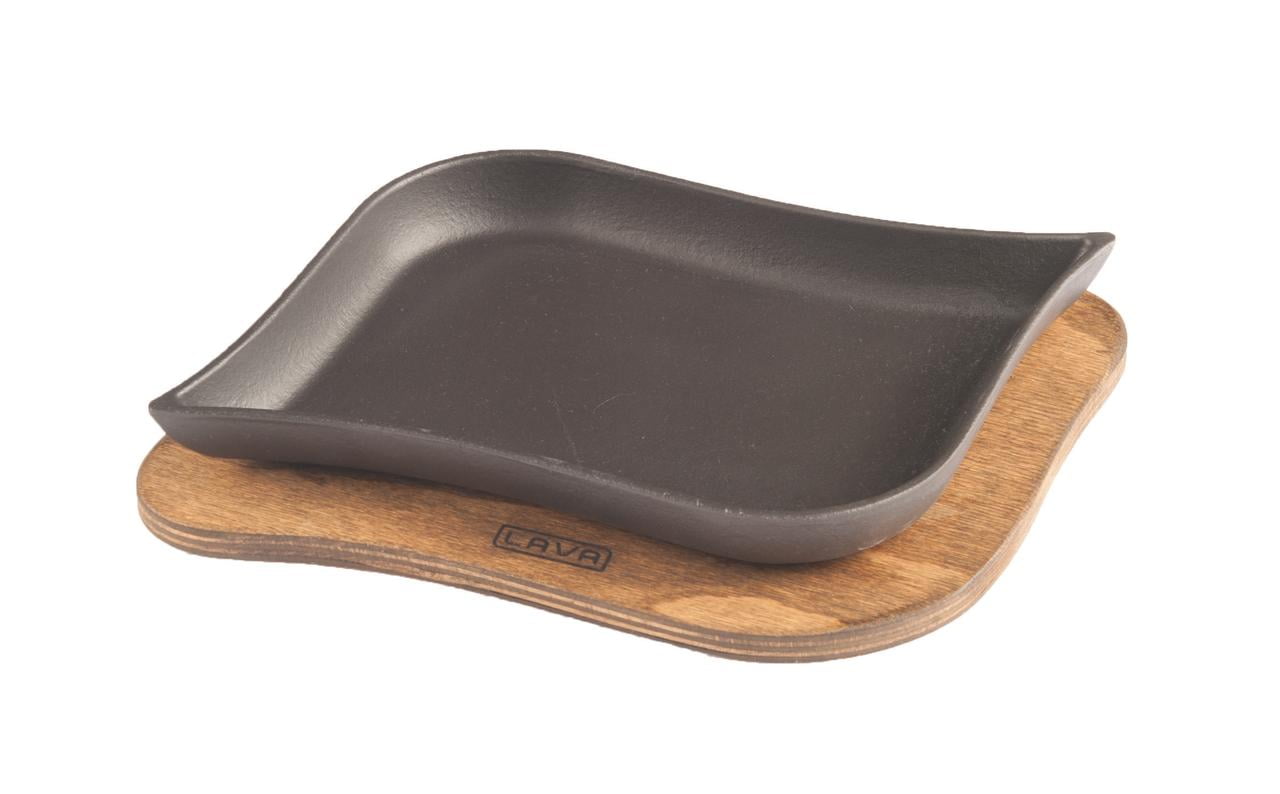 Lava Enameled Cast Iron Serving Dish 7 inch-Rectangle with Beechwood ...
