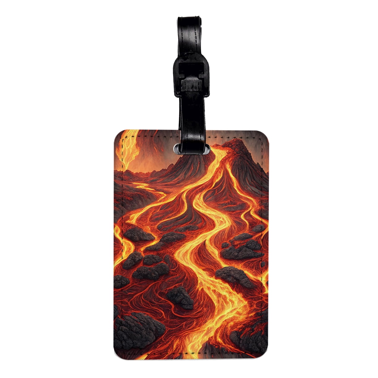 Lava Pouring Volcano Background Faux Leather Travel Luggage Tag ...