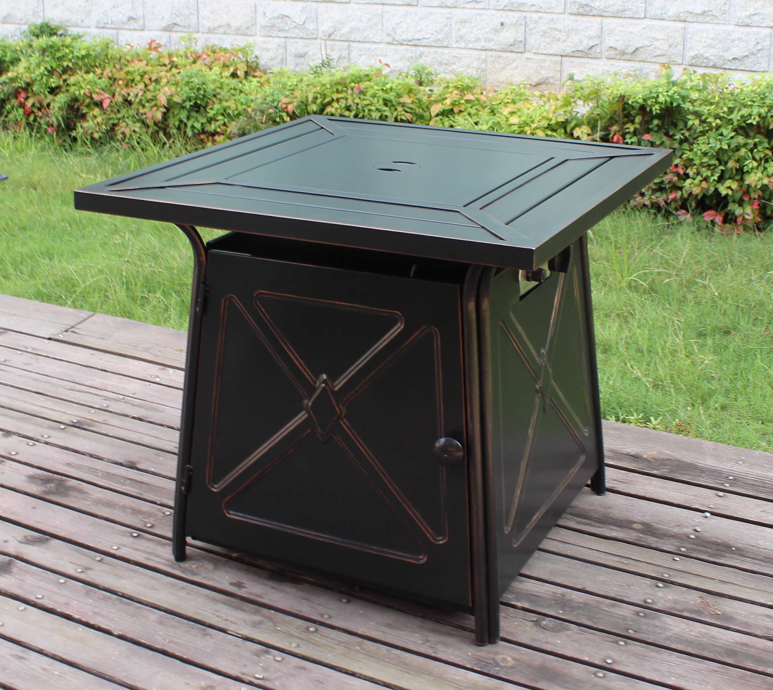MistMo 28 inch Square 50000 BTU Propane Fire Pit Table with Lid and ...