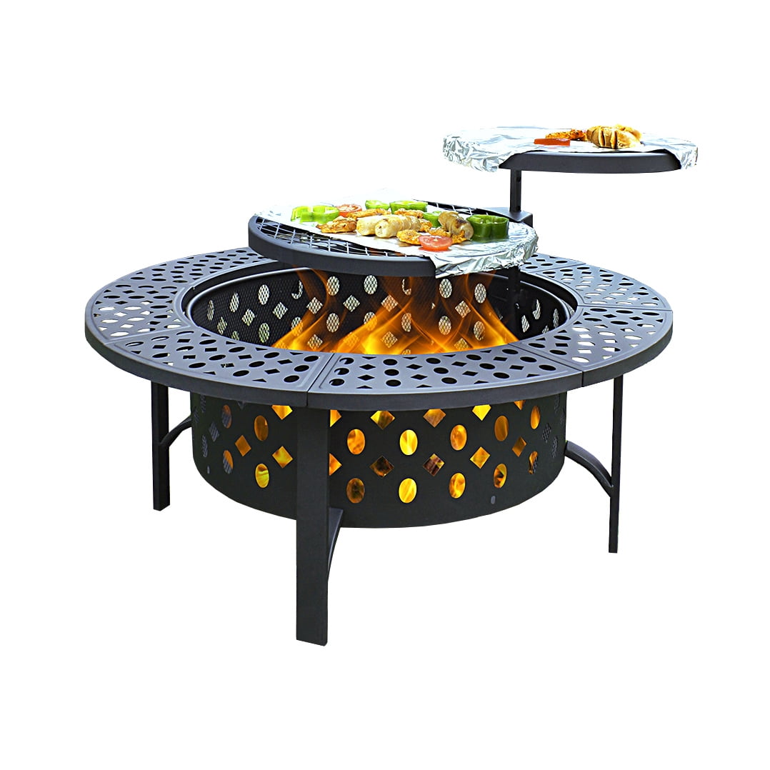 Lava Star 36 inch Round Fire Pit for Backyard, Outdoor Bonfire, Wood ...