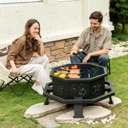 Four Seasons Courtyard 28 Inches Portable Fire Pit with Sliding Door ...
