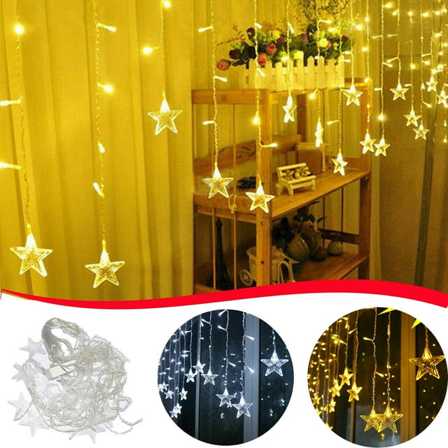 Lava Stars Curtain Christmas Lights 96 LED Fairy Twinkle Lights with 8 ...