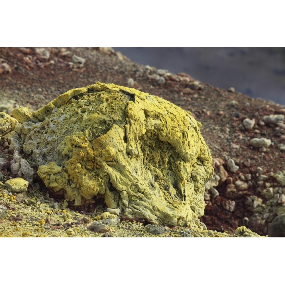 Lava bomb coated in yellow sulphurous fumarole deposits Poster Print ...