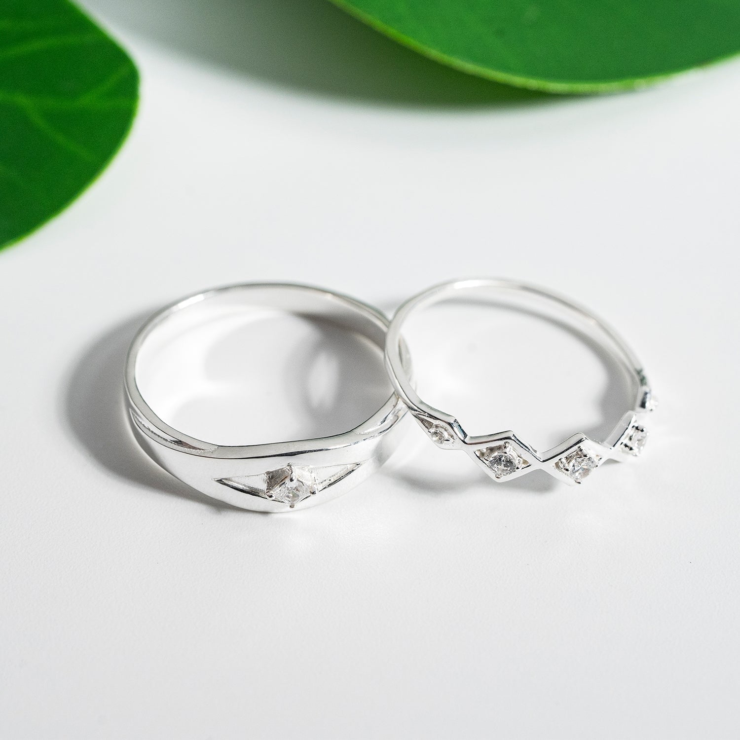 LavaJewelry, Art Deco Inspired Duo Rings, 925 Sterling Silver Ring, Couple Ring, Heart Ring for ...