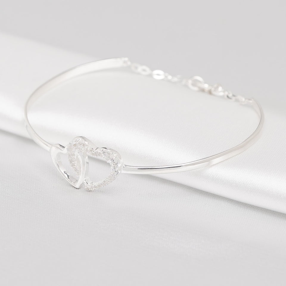 LavaJewelry, Double Heart Bracelet, 925 Sterling Silver, Silver ...