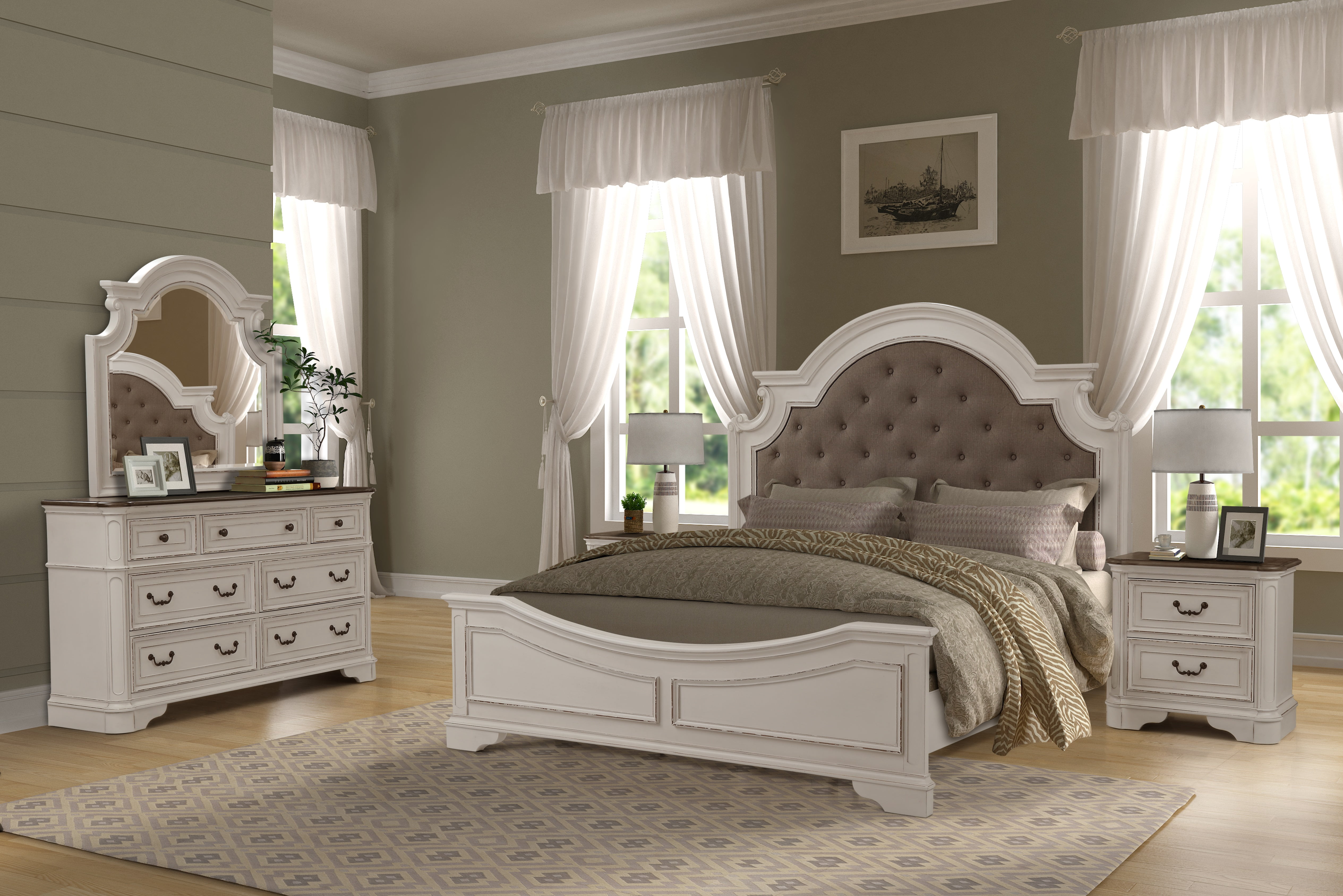 Laval King Size Bedroom Set with Storage - Upholstered Bed, Dresser ...