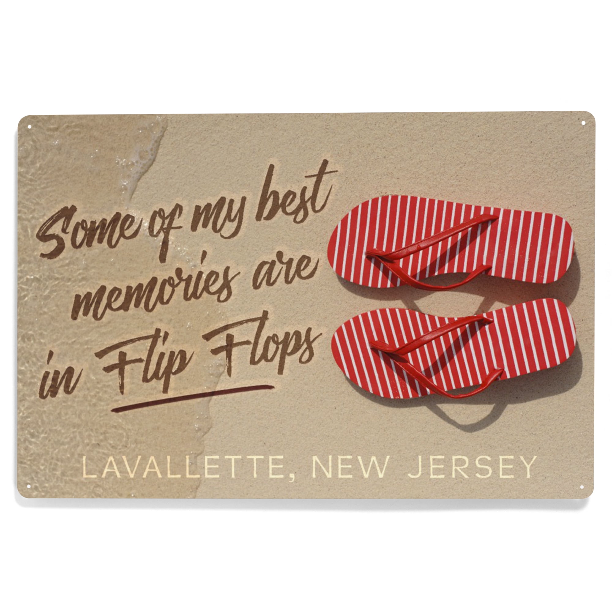 Lavallette, New Jersey, Best Memories in Flip Flops (12x18 Aluminum Art ...