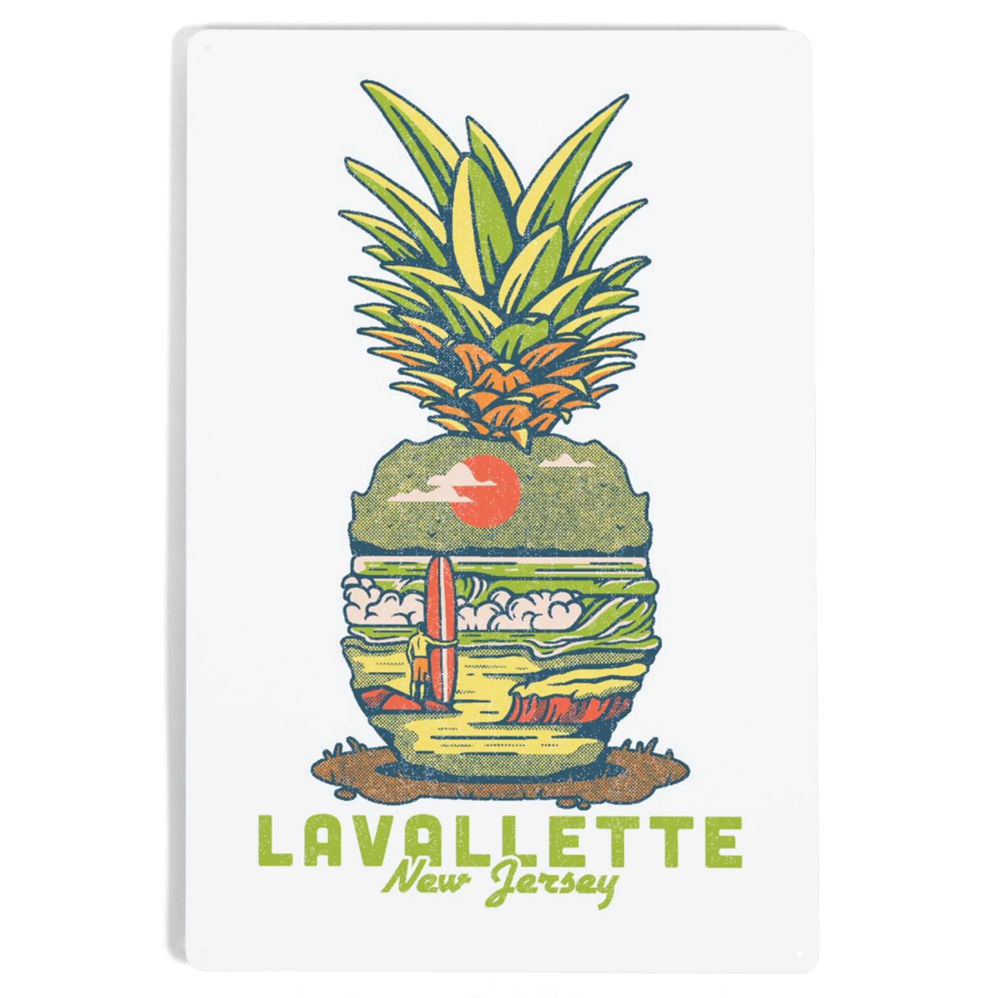 Lavallette, New Jersey, Pineapple sans Palm Tree, Dark (12x18 Aluminum ...