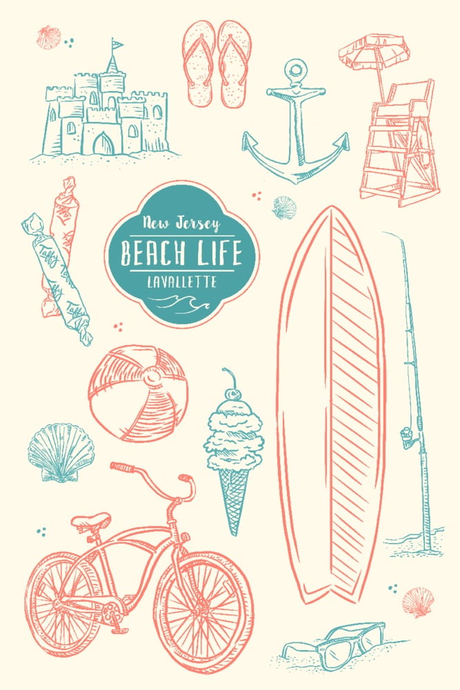 Lavallette, New Jersey, The Beach Life, Collage (16x24 Giclee Gallery ...