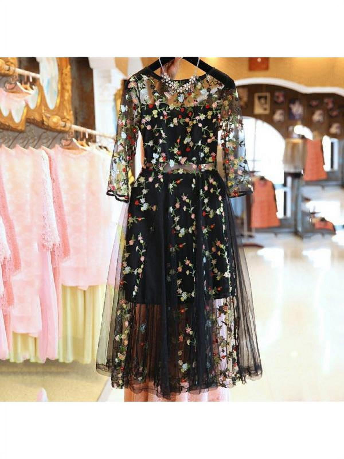 Lavaport 2 Layers Women Embroidered Lace Floral Long Sheer Mesh Maxi ...