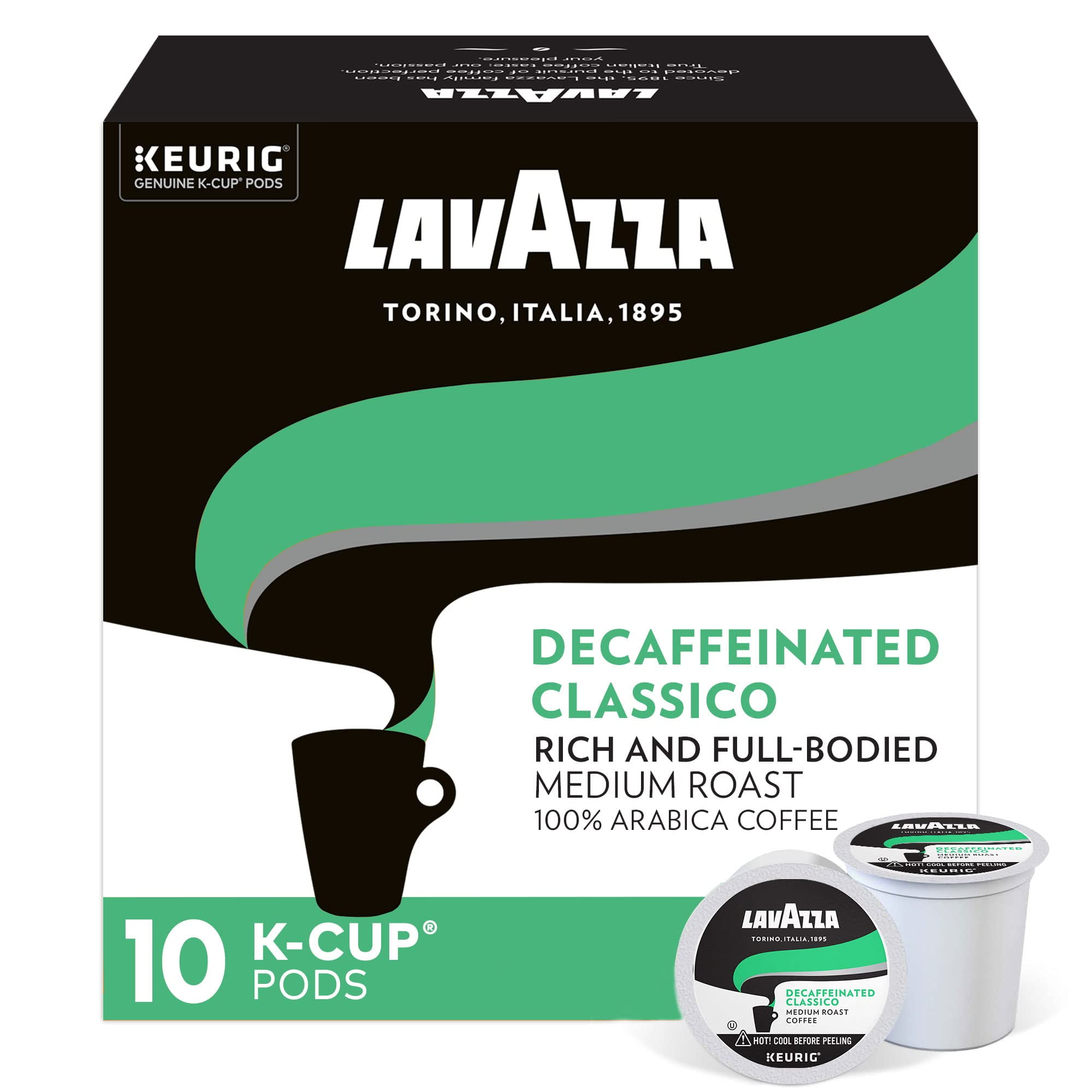 Lavazza Classico Decaf Coffee K-Cups, Medium Roast, 10 Count, Rich ...
