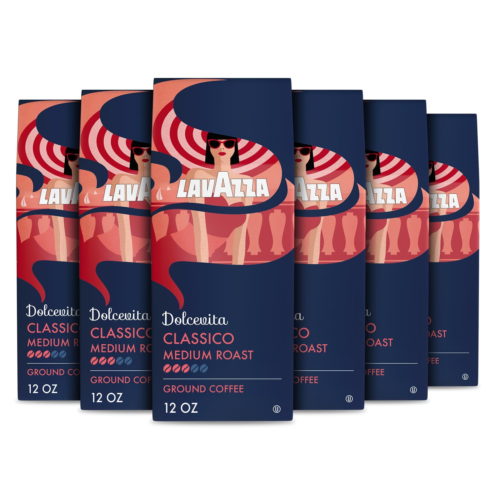 Lavazza Dolcevita Classico Ground Coffee 6 Bags of 12oz, Medium Roast, Rich and Full-bodied ...