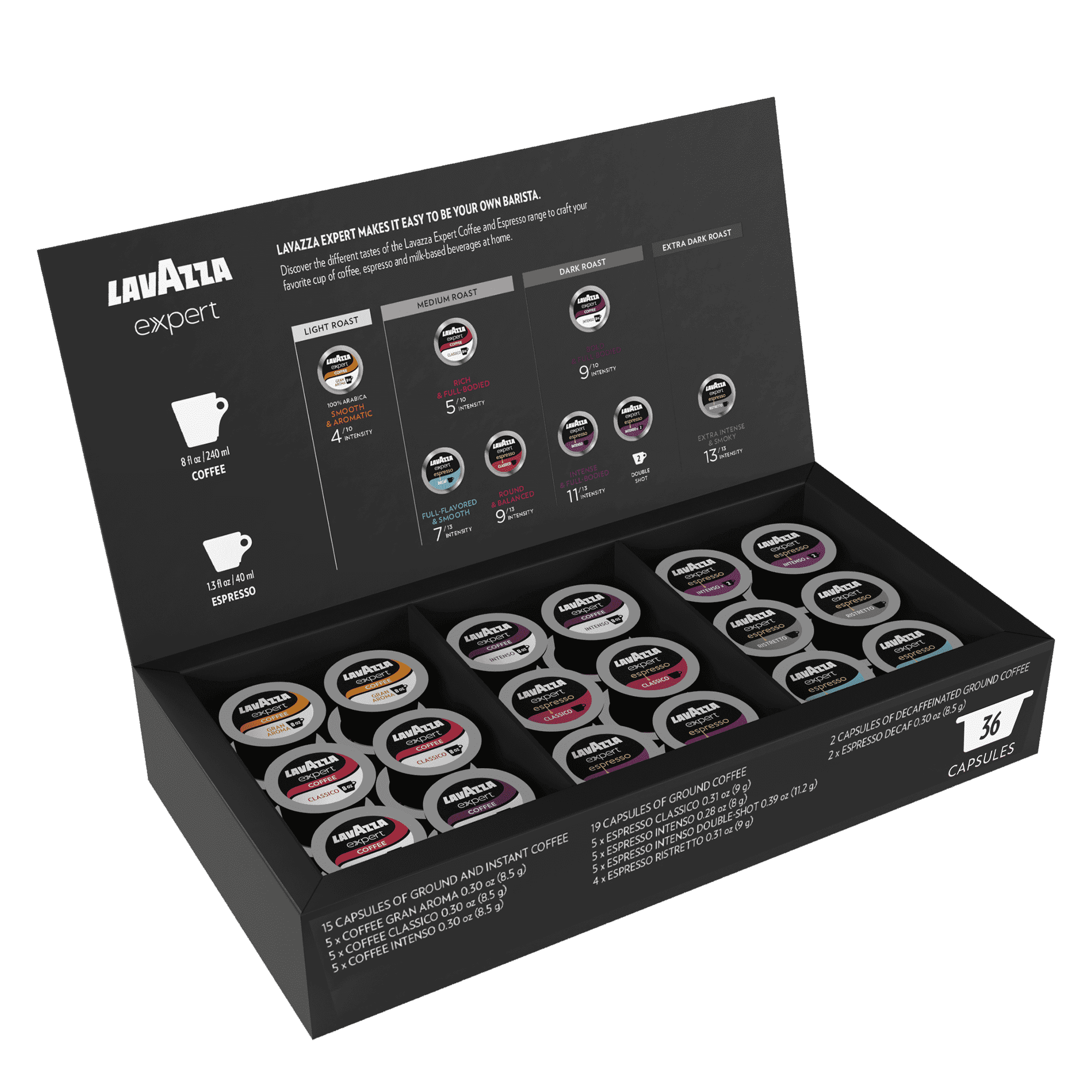 Lavazza Expert Variety Pack, Contains Light, Medium, and Dark Roast ...