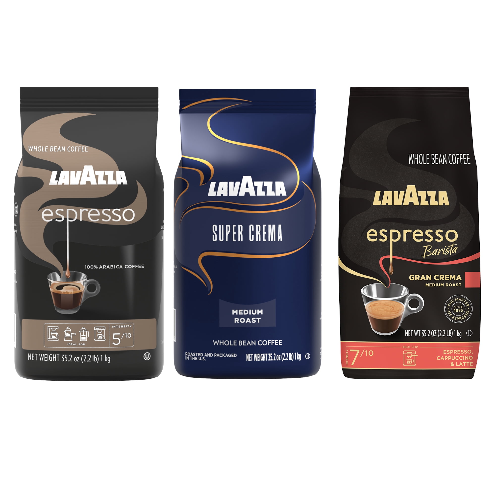 Lavazza Whole Bean Coffee Variety Pack, Medium Roast, 2.2 lb (Pack of 3 ...