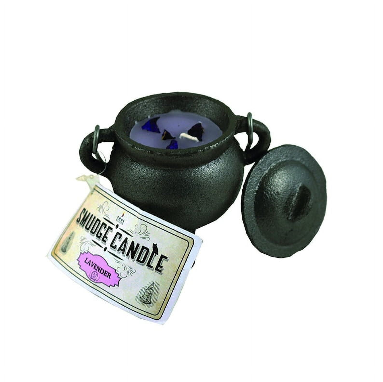 Lavender 4" Cast Iron Cauldron Smudge Candle with Lid and Carry Handle for Spells, Smudging ...
