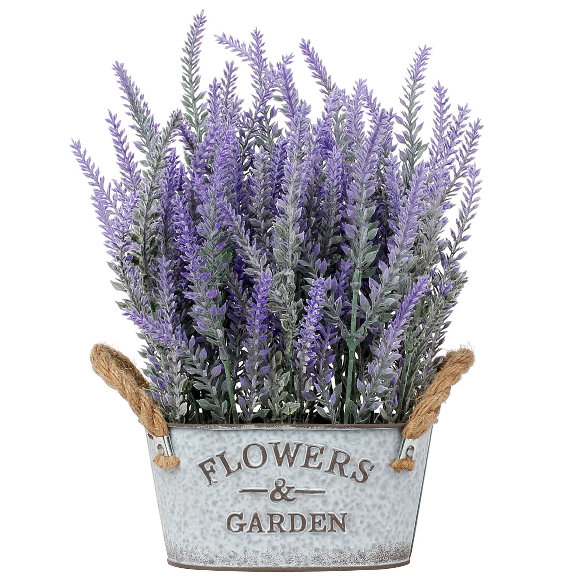 Lavender Artificial Flowers Potted Fake Lavender Plant in Rustic Metal ...