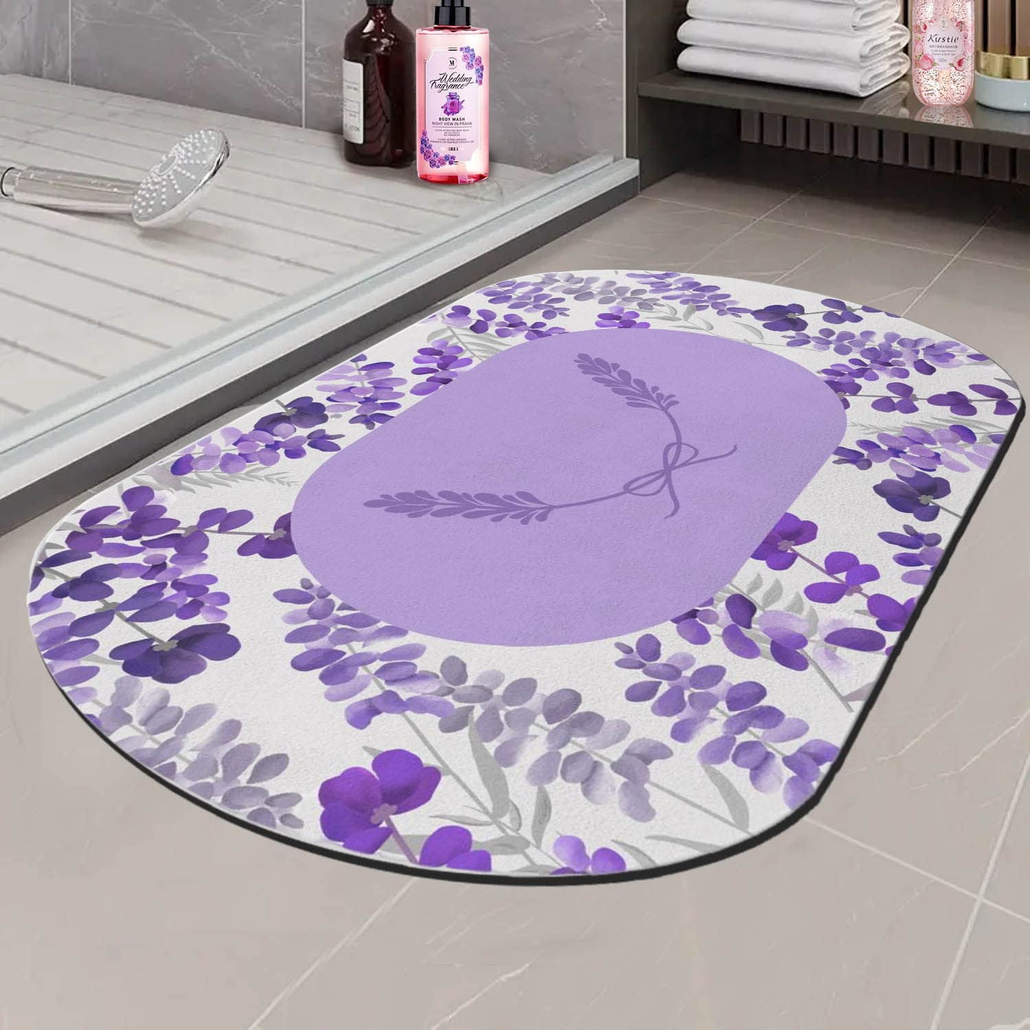 Lavender Bathroom Rugs-Diatomaceous Earth Bath Mat 20”x32” Floral ...