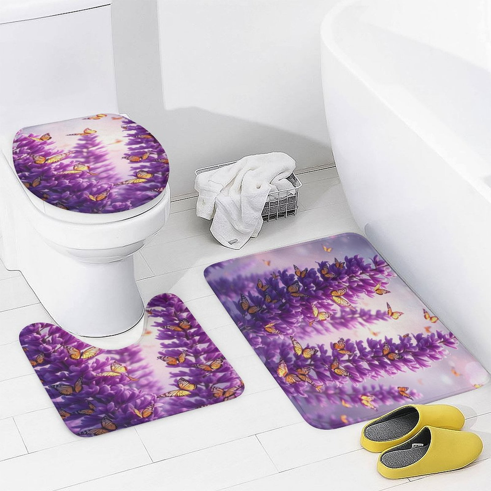 Lavender Bathroom Rugs Set 3 Piece with Non-Slip Bath Rugs Toilet Lid ...