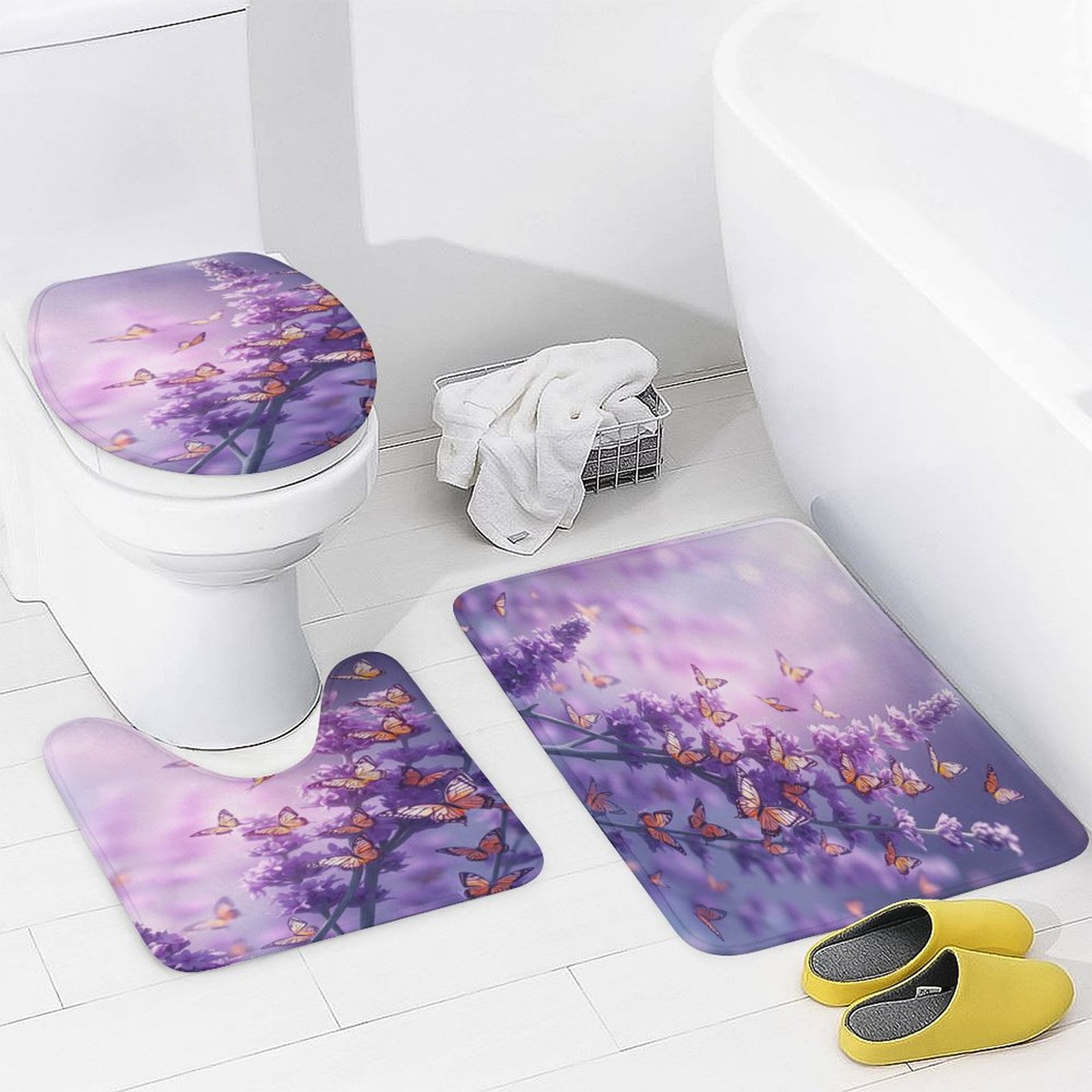 Lavender Bathroom Rugs Set 3 Piece with Non-Slip Bath Rugs Toilet Lid ...