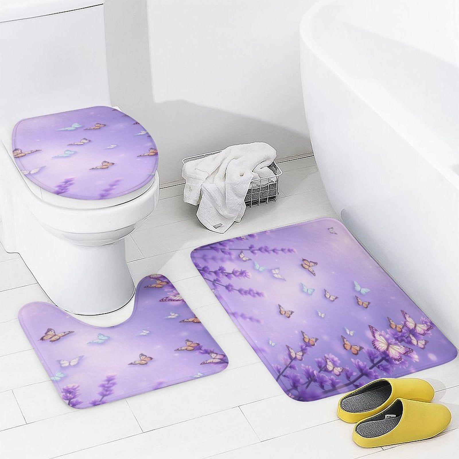 Lavender Bathroom Rugs Set 3 Piece with Non-Slip Bath Rugs Toilet Lid ...