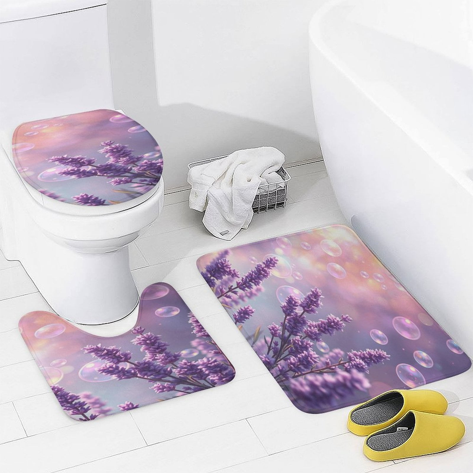 Lavender Bathroom Rugs Set 3 Piece with Non-Slip Bath Rugs Toilet Lid ...